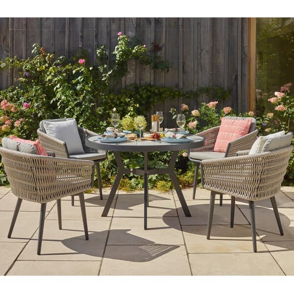 Bramblecrest Mauritius 110cm Round Dining Table with 4 Chairs Parasol ...