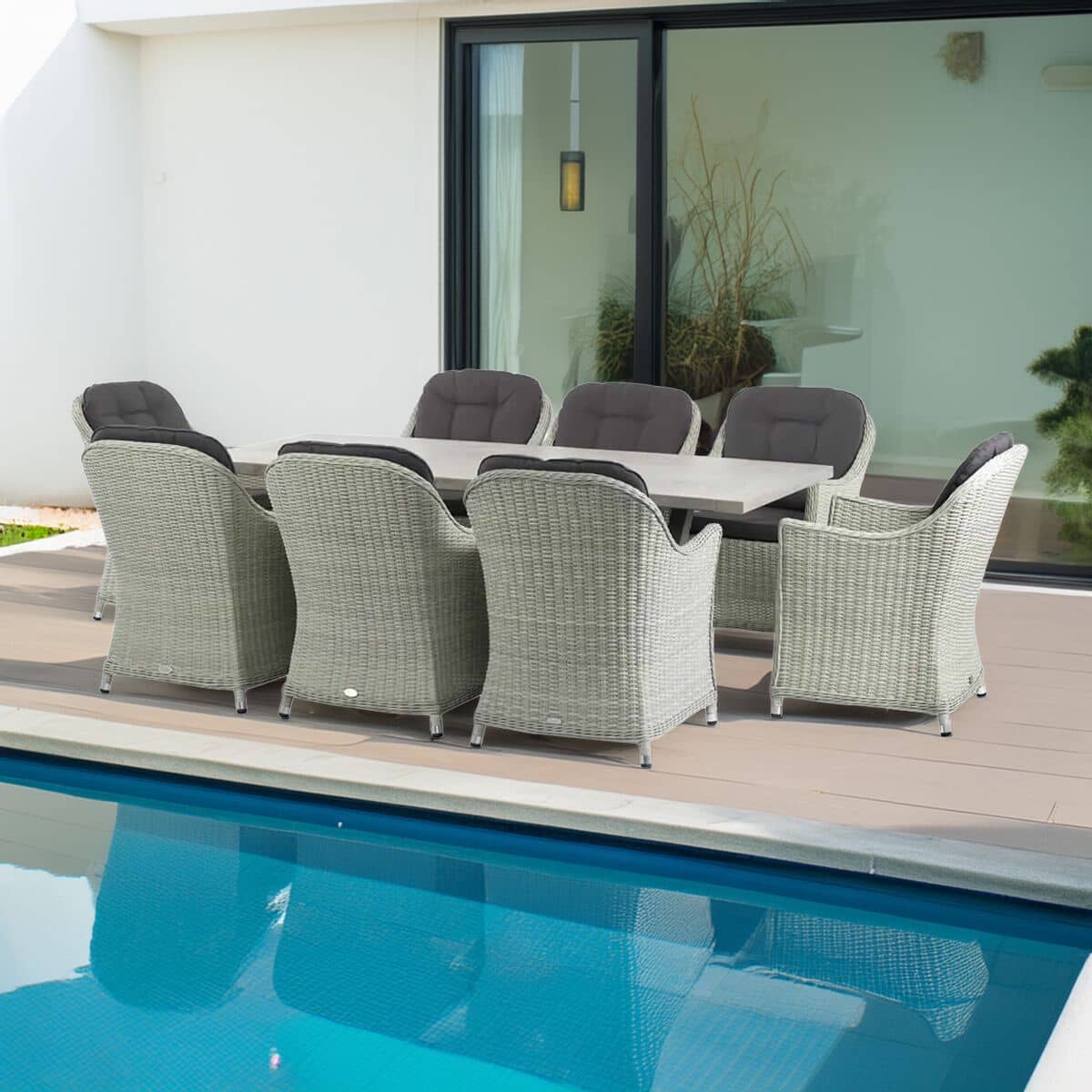 Bramblecrest Monterey 8 Seat Rectangular Ceramic Top Table in Dove Grey ...