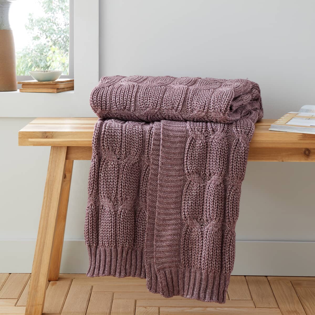 Catherine Lansfield Chunky Marl Knit Throw Plum - JustLinen