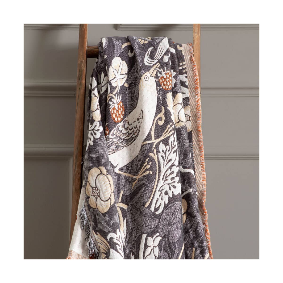 Morris & Co Strawberry Thief Throw Biscuit - JustLinen